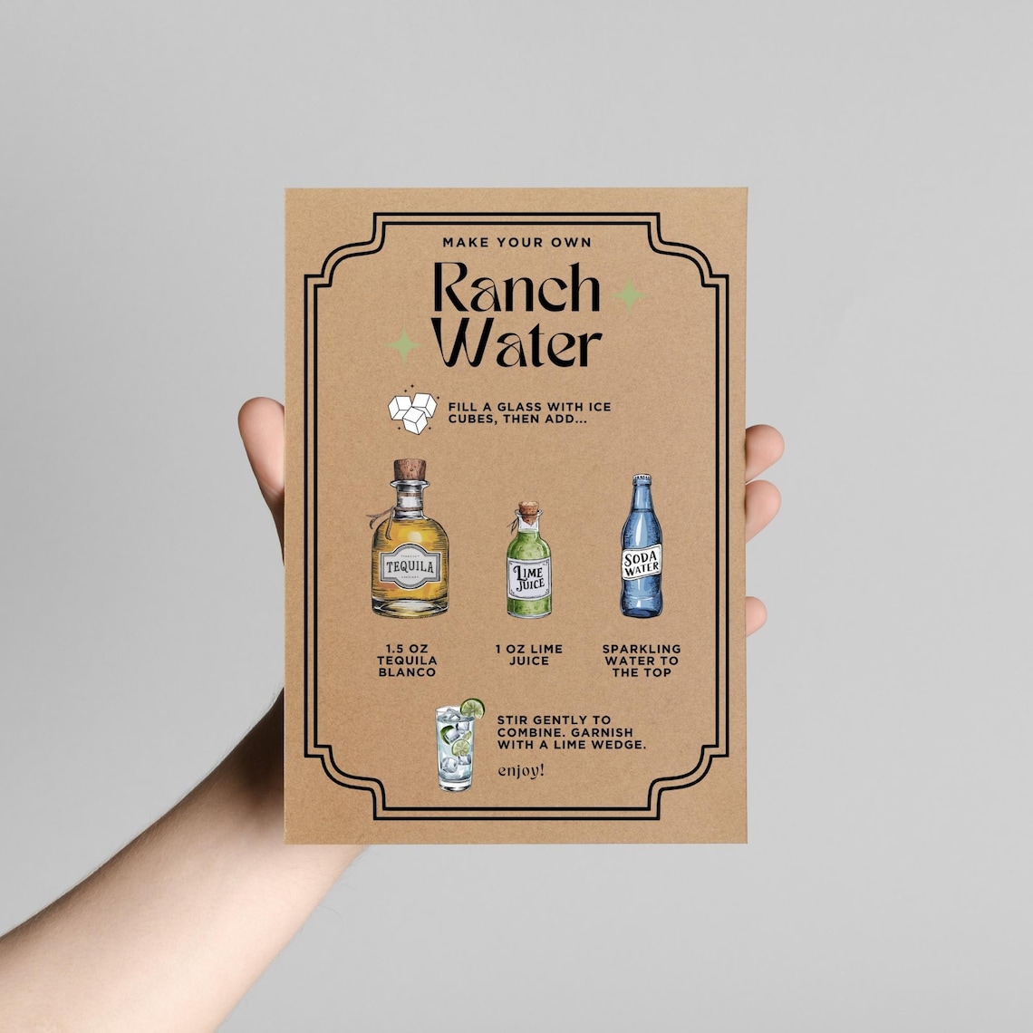Editable Ranch Water Recipe Card Small, DIY Cocktail Sign, Drink Recipe ...