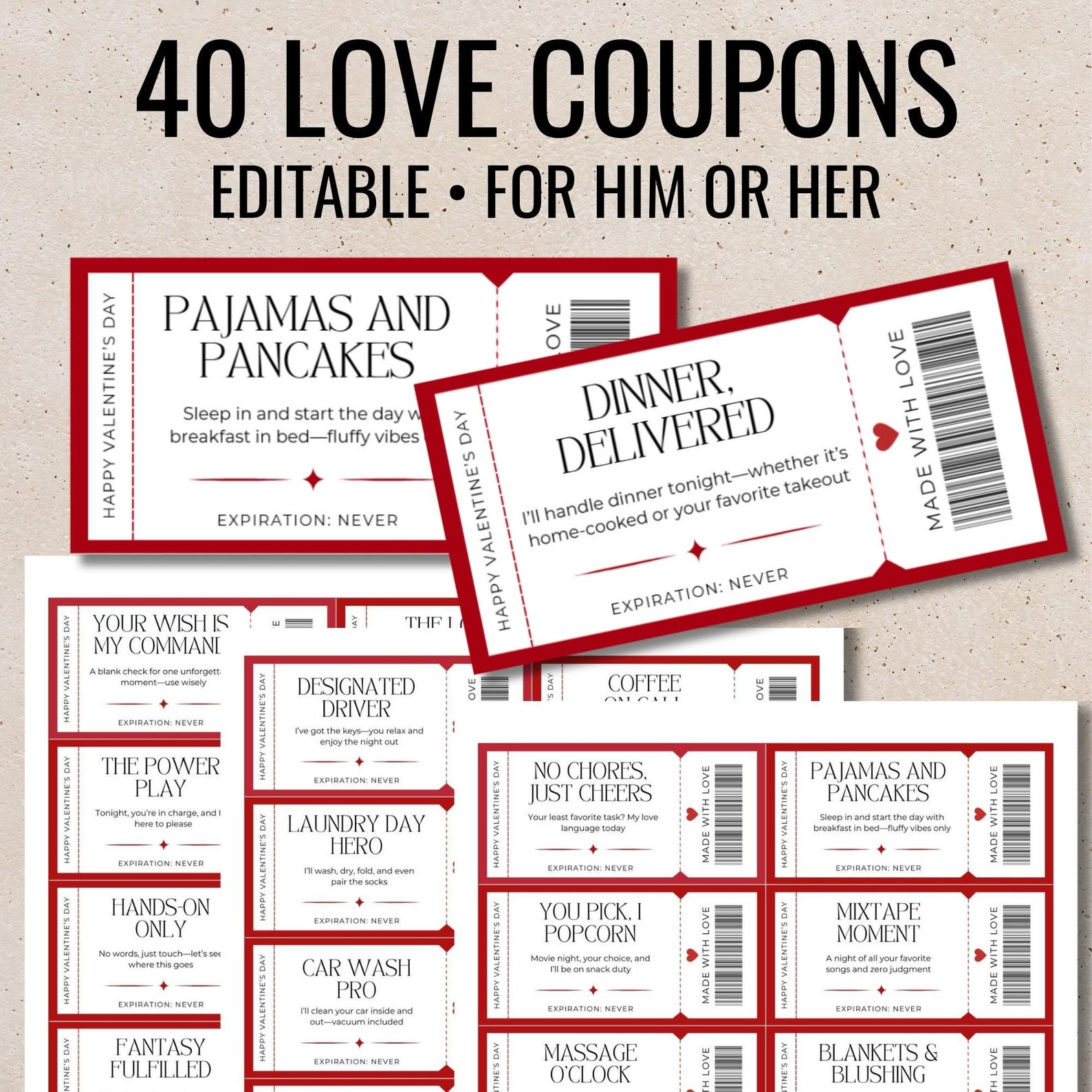 Editable Valentine Love Coupon Canva, Romantic Coupon for Him, Custom ...