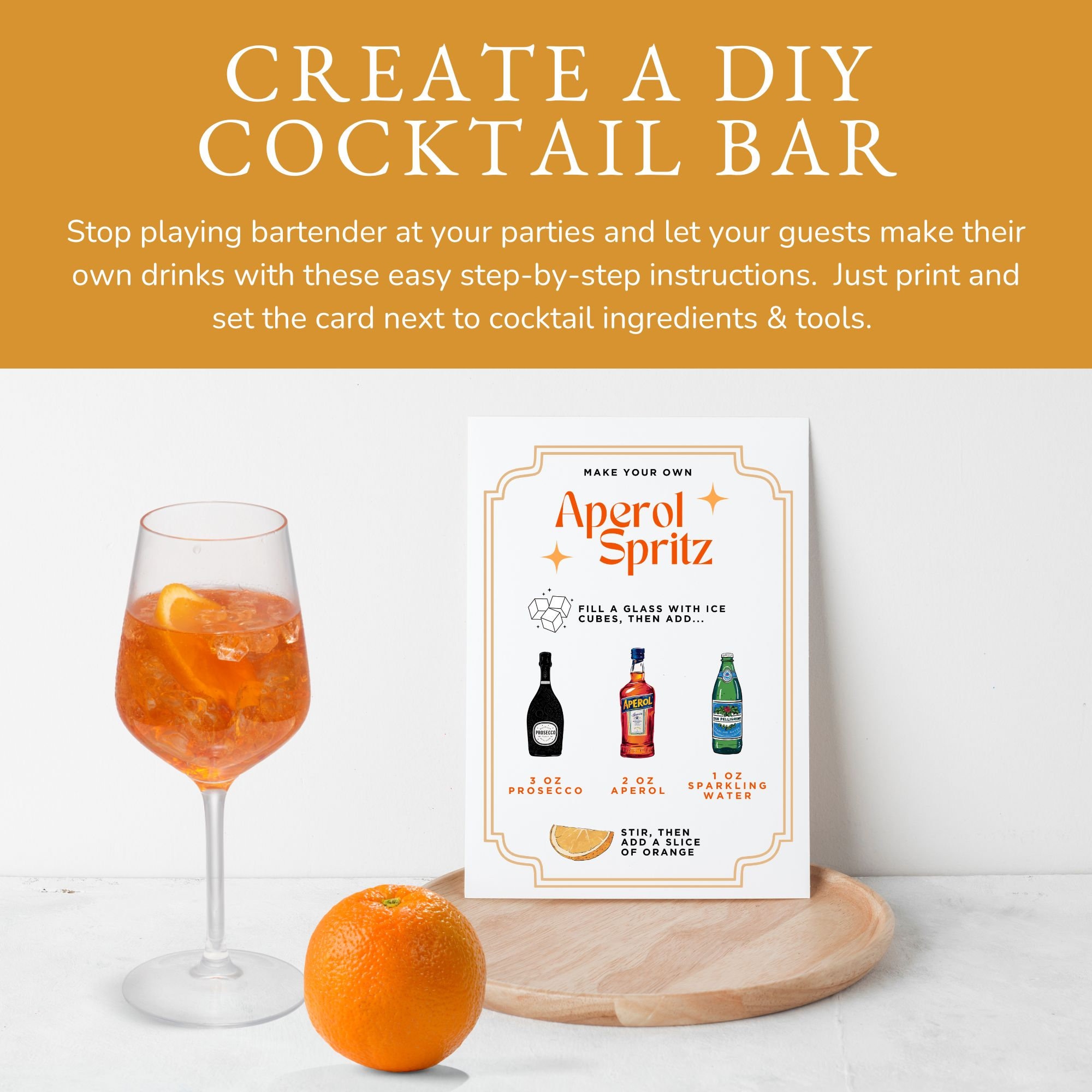 Signature Drink Aperol Spritz Recipe Card, Editable Make Your Own ...