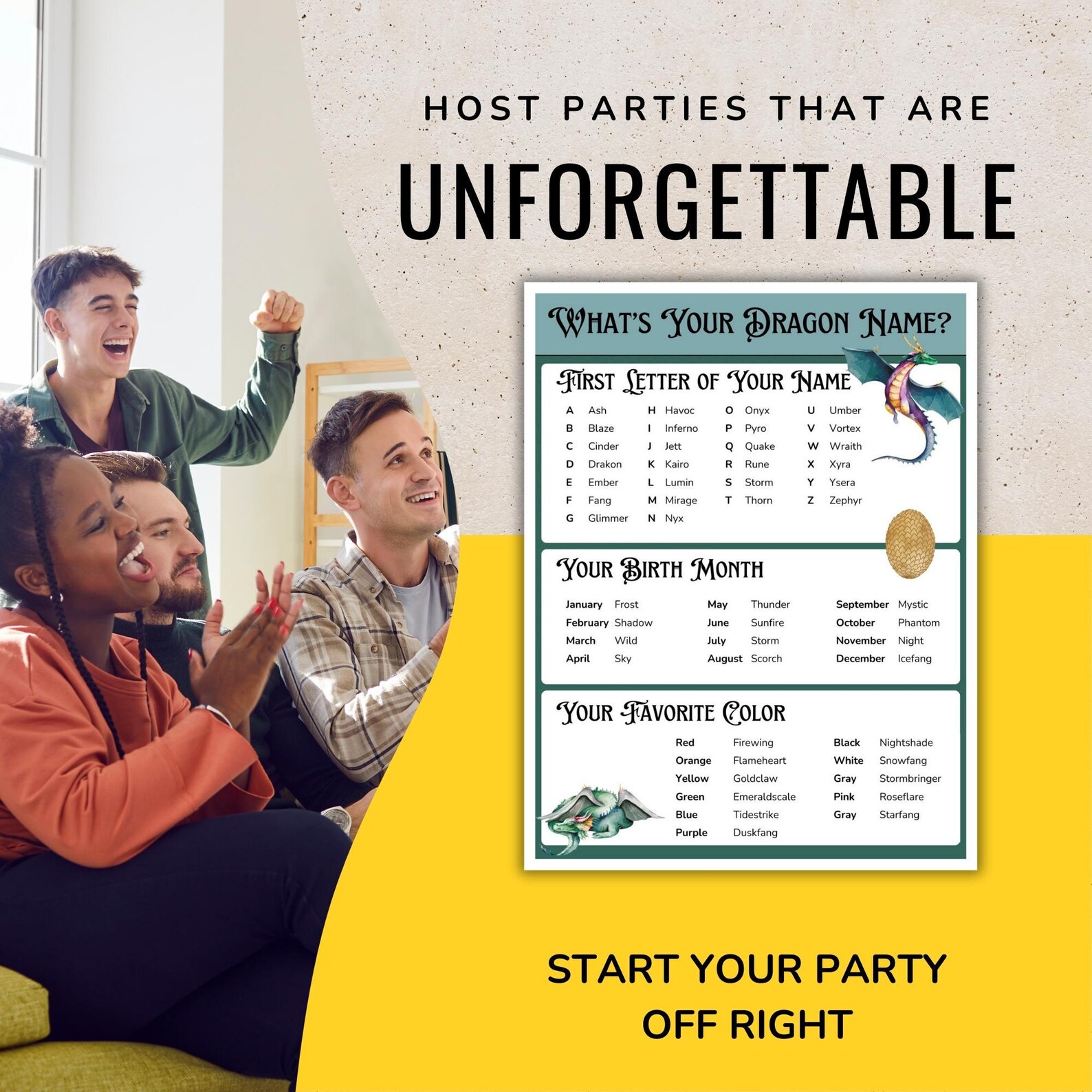 Whats Your Dragon Name Generator, Dragon Party Game Night Activity Kids ...