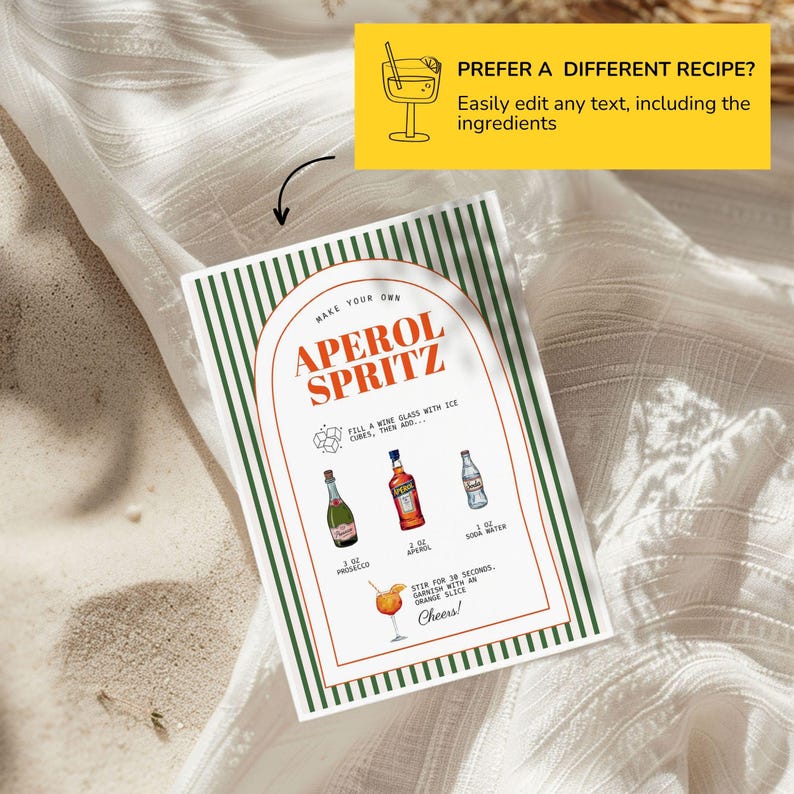 Aperol Spritz Sign for Drink Station Printable, Green Stripe Menu ...