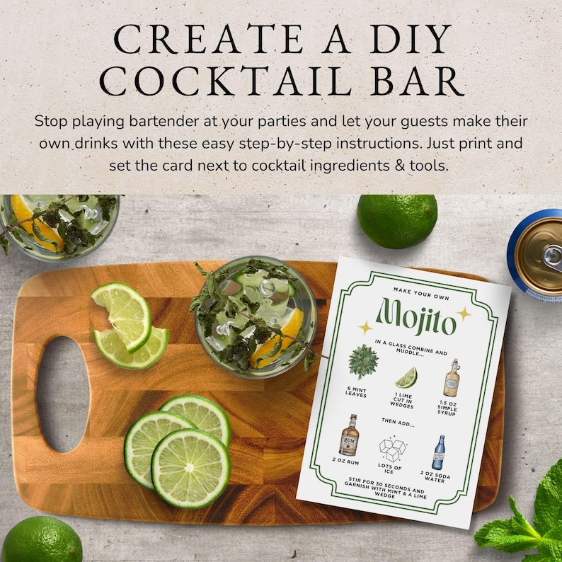Mojito Cocktail Recipe Printable, Customizable Bar Menu Template ...