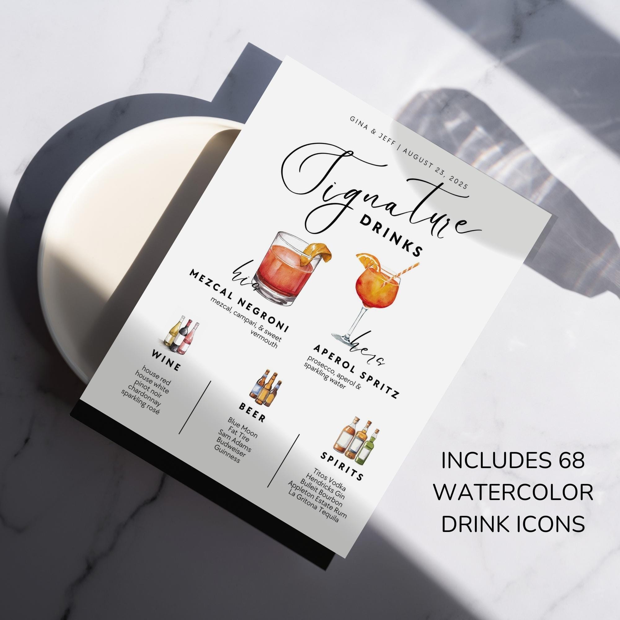 His and Hers Signature Cocktail Menu Template, Modern Wedding Bar Sign ...