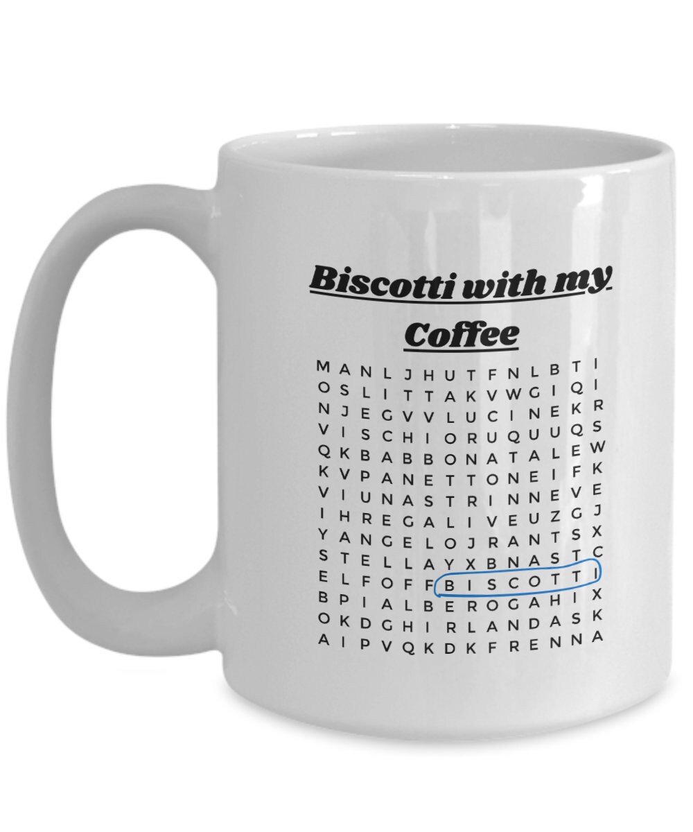 Puzzle Mug, Biscotti With My Coffee, Word Find Puzzle on My Mug ...