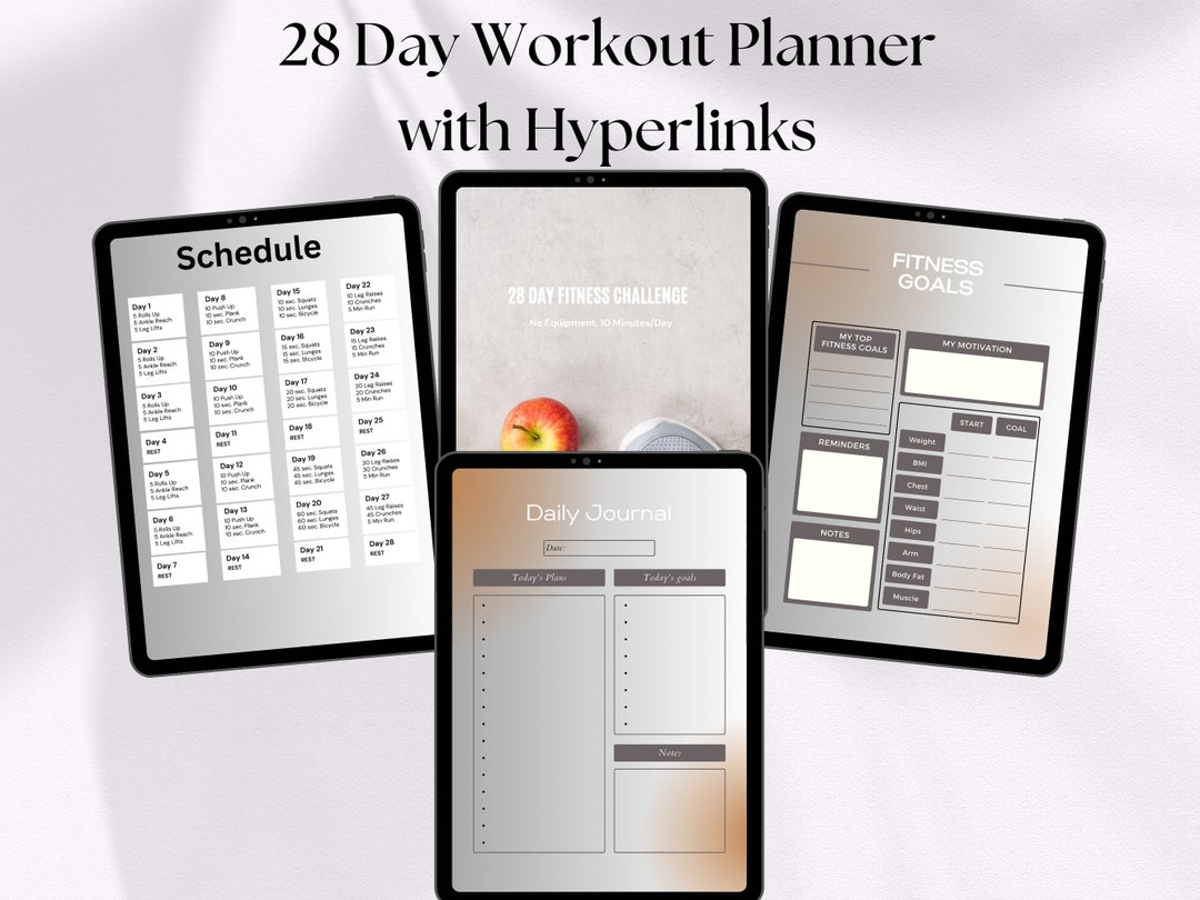 Digital 28 Day Workout Planner With Hyperlinks. Fitness Planner ...