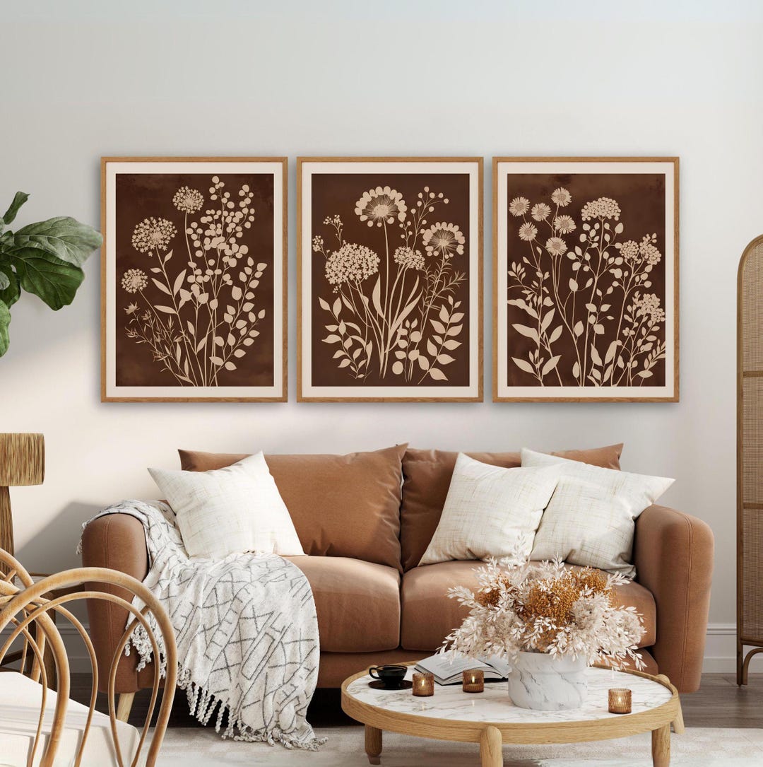 Botanical Printable Boho Wall Art Set of 3, Neutral Floral Print ...