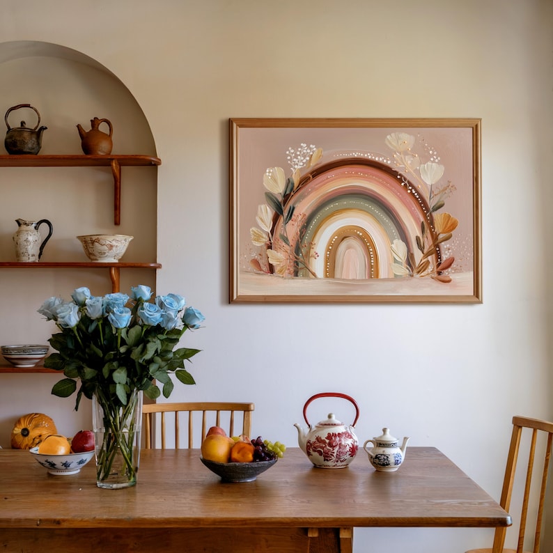 Neutral Boho Rainbow Wall Art, Earth Tone Botanical Rainbow Print ...