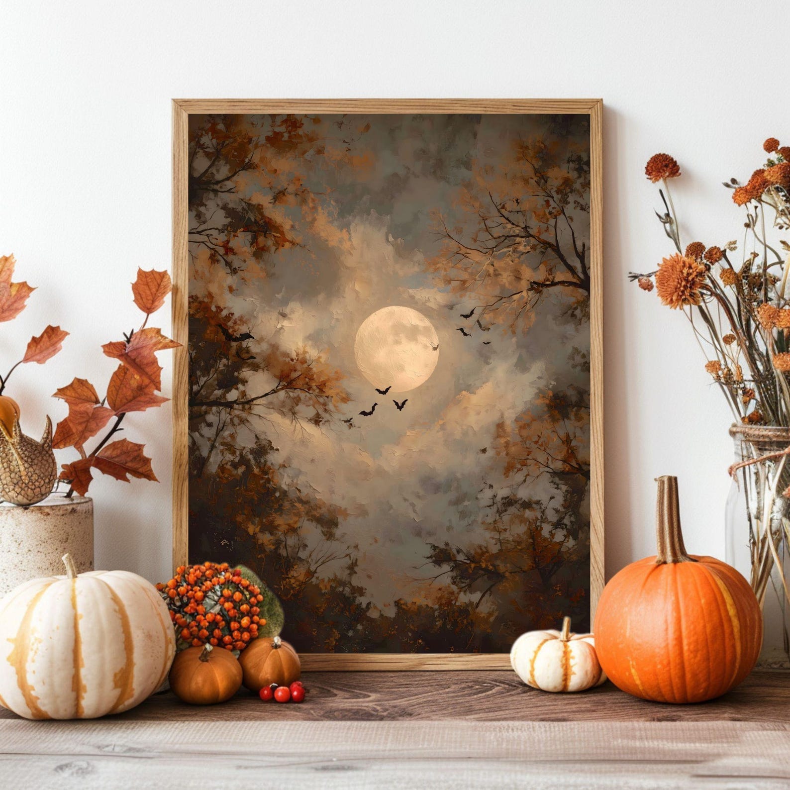 Spooky Halloween Full Moon Print, Moody Moon Art, Haunted Halloween ...
