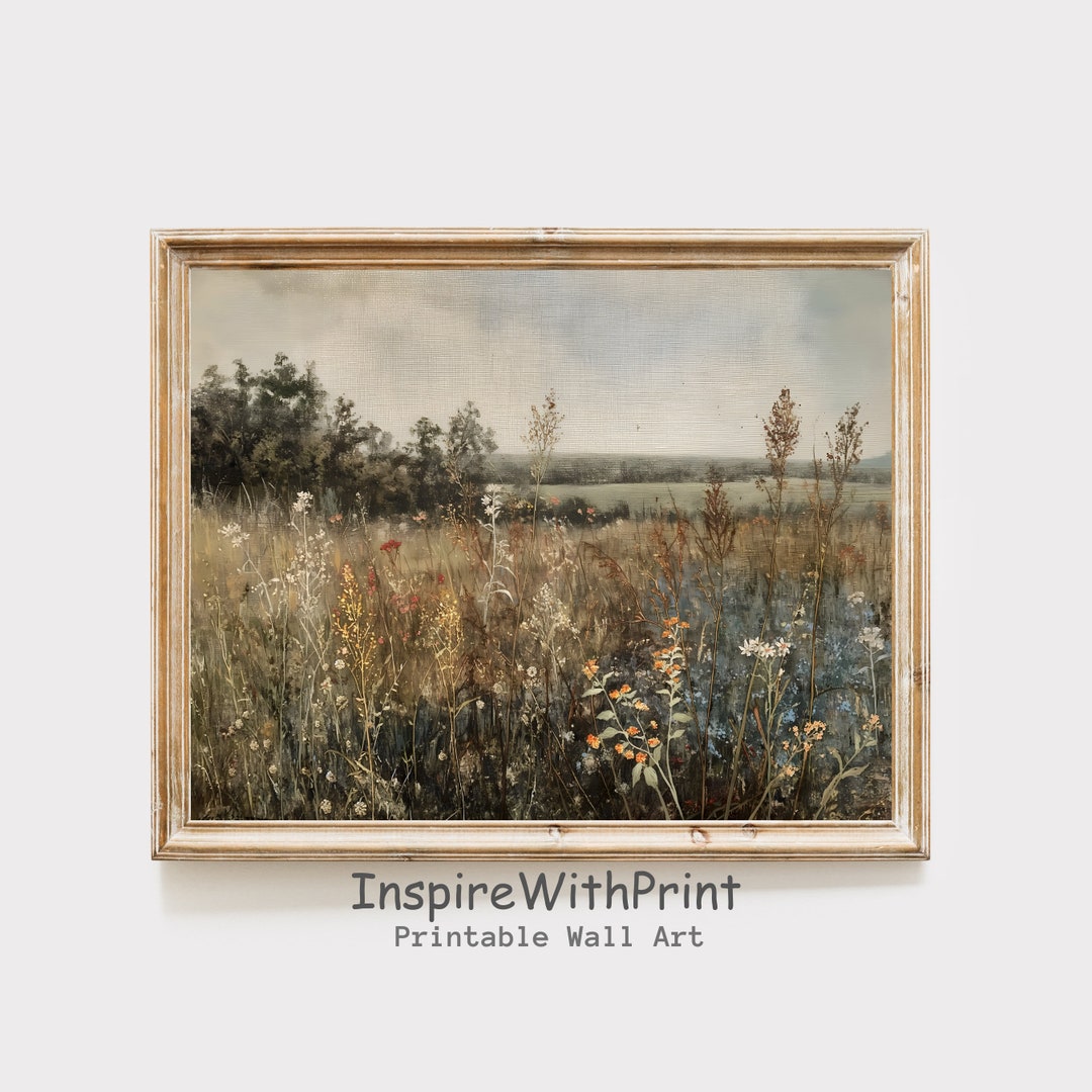 Vintage Wildflower Field Painting, Digital Download Flower Meadow Art ...