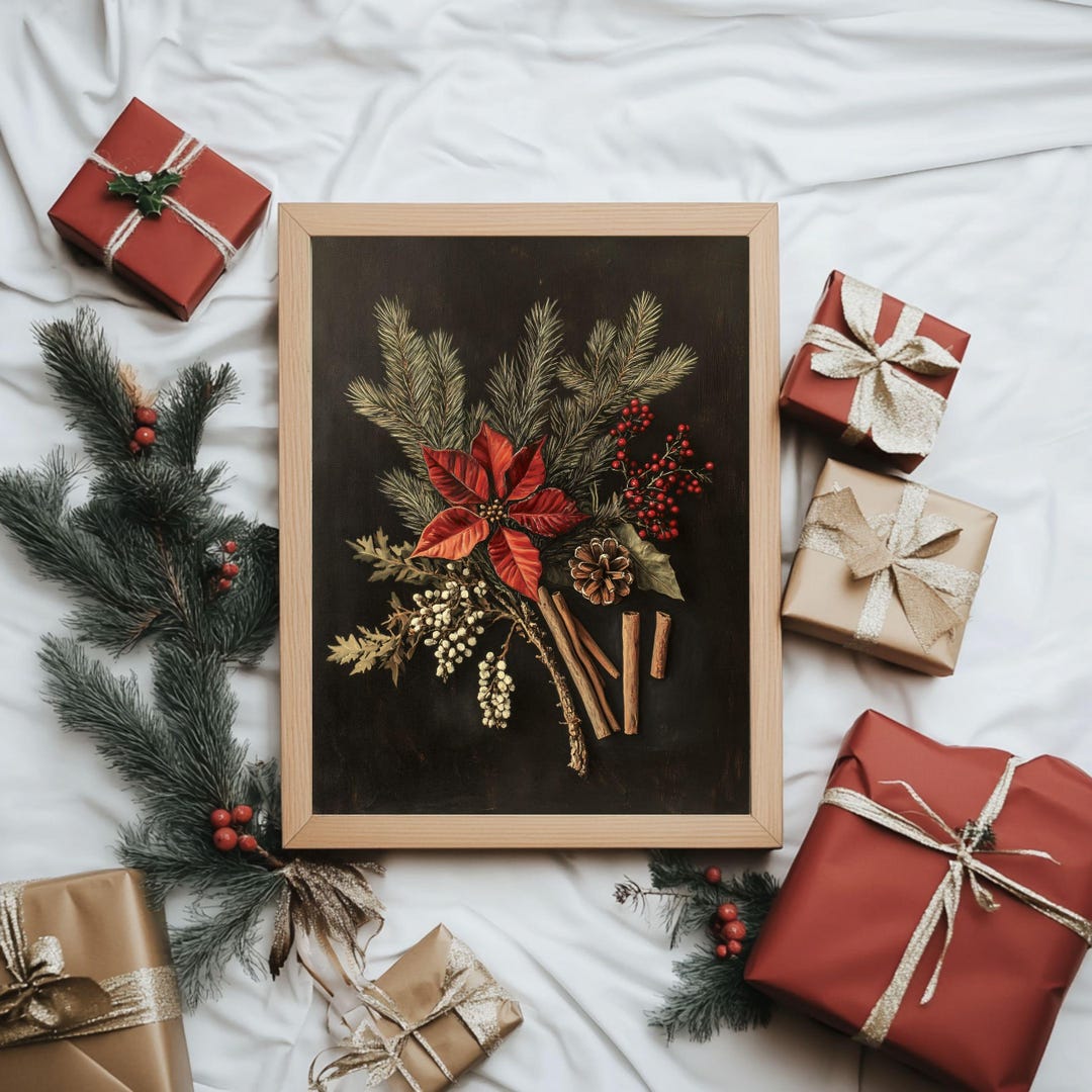 Vintage Christmas Botanical Print, Christmas Printable Wall Art ...