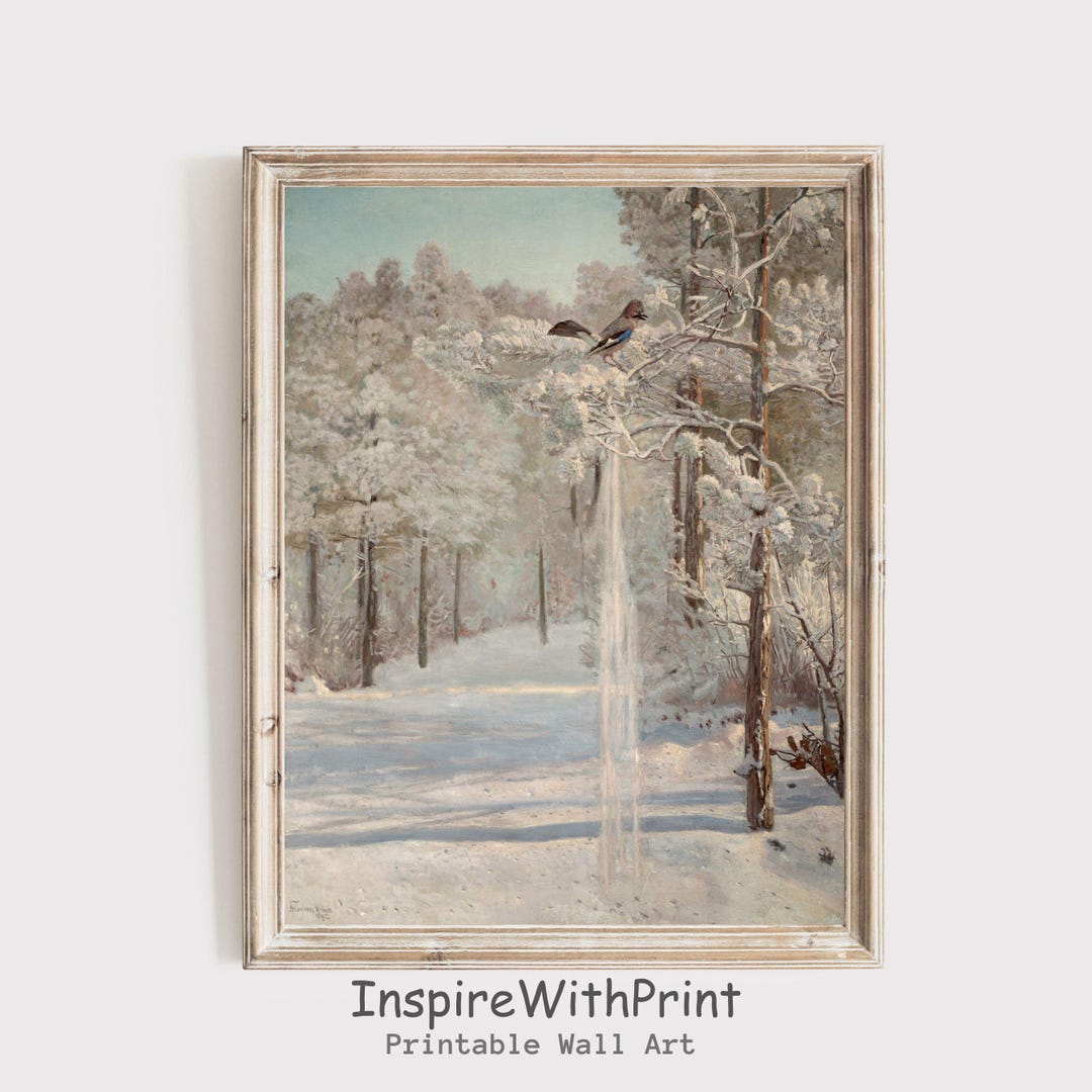 Snowy Landscape Oil Painting, Vintage Winter Printable Art, Winter Snow ...