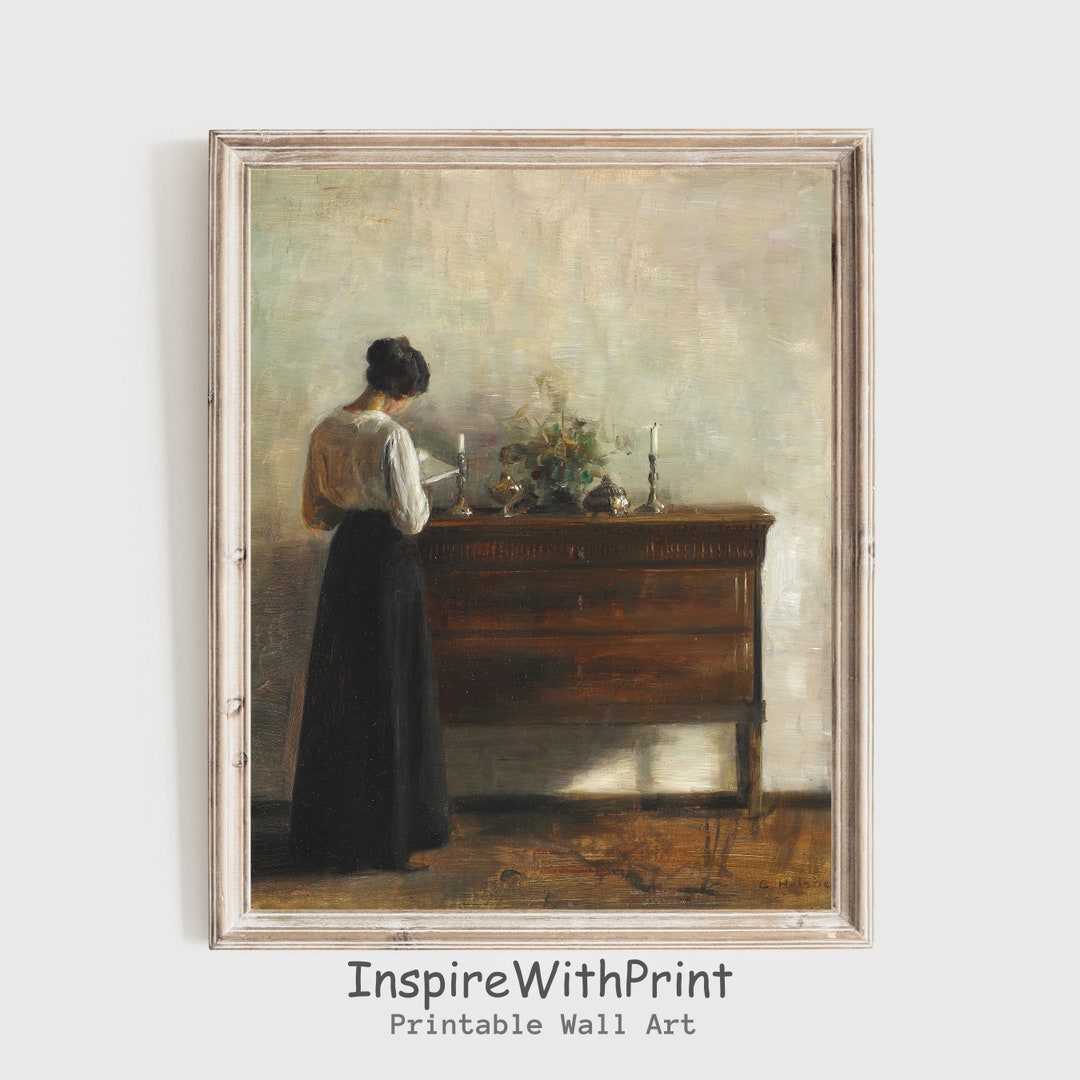 Woman Reading Portrait Painting, Digital Download Antique Woman Back ...