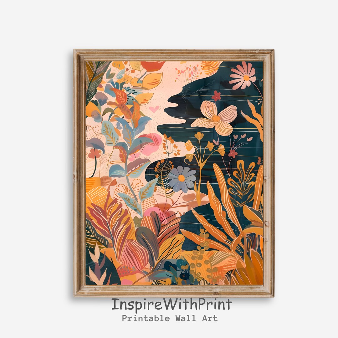 Boho Flower Wall Art, Printable Summer Landscape Print, Coastal Side ...