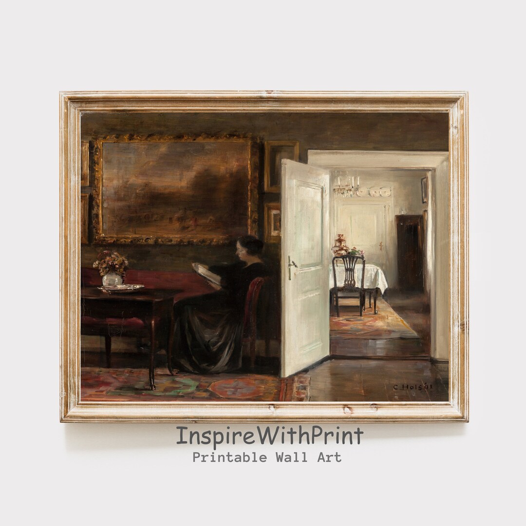 Vintage Woman Reading Portrait Painting, Digital Download Antique ...