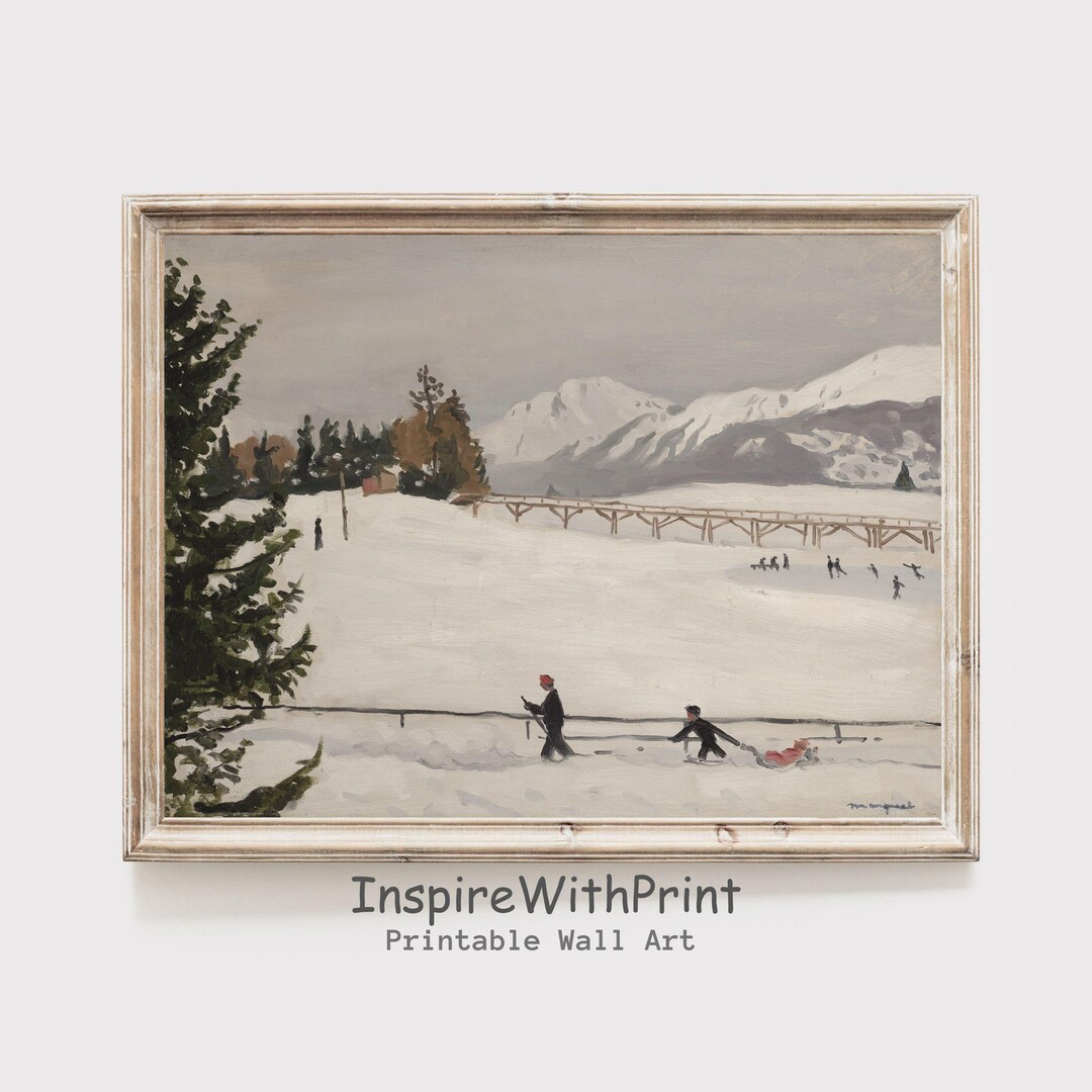 Winter Kids Playing in Snow Printable Christmas Wall Art, Farmhouse ...