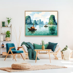 Bay and Mountain Landscape Print, Digital Download, Vinh Ha Long Island ...