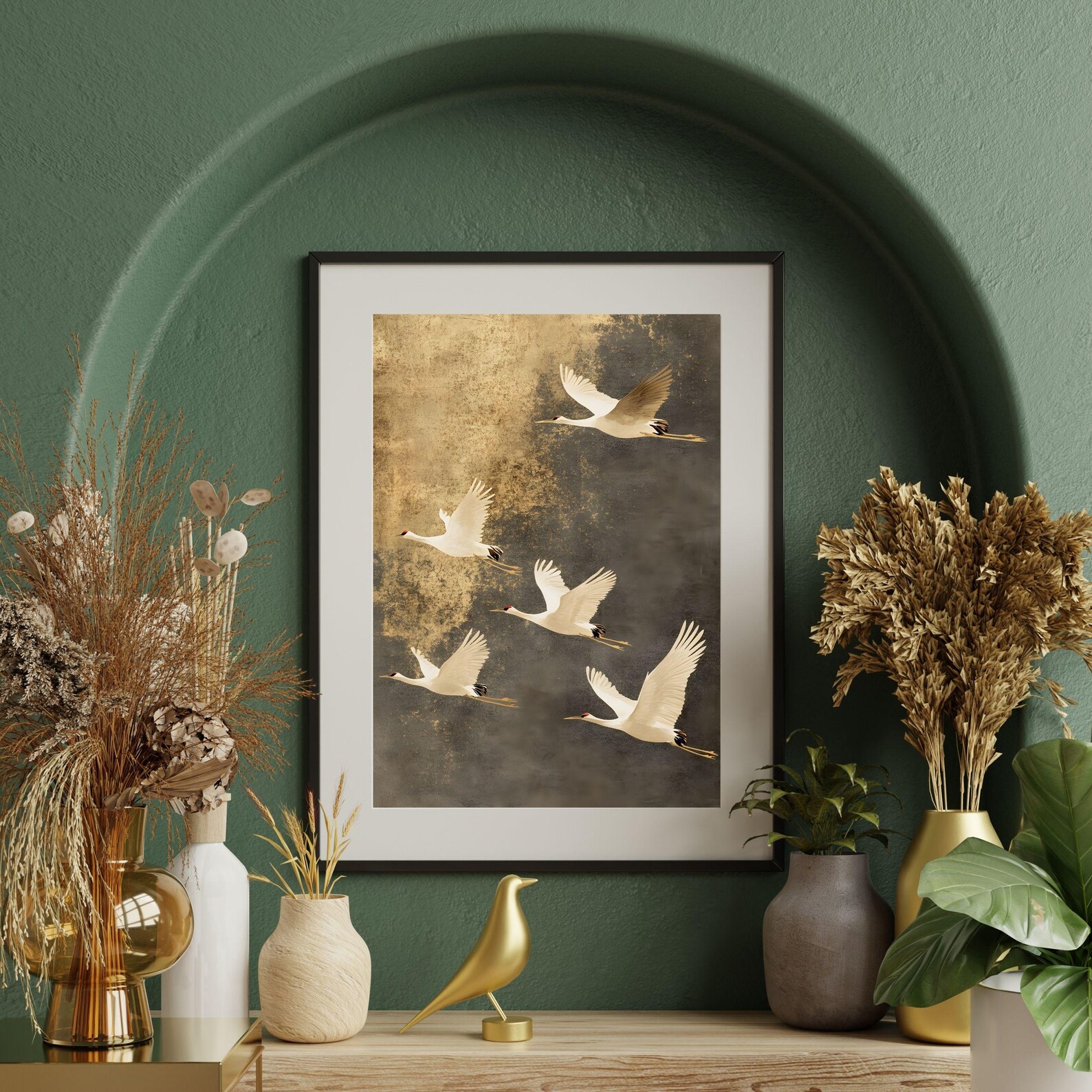 Art mural grues volantes, Art de style Japandi imprimable troupeau d ...