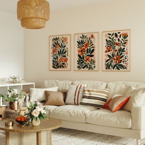 Artful Boho Flower Art Print Set of 3, Boho Floral Wall Art, Digital ...
