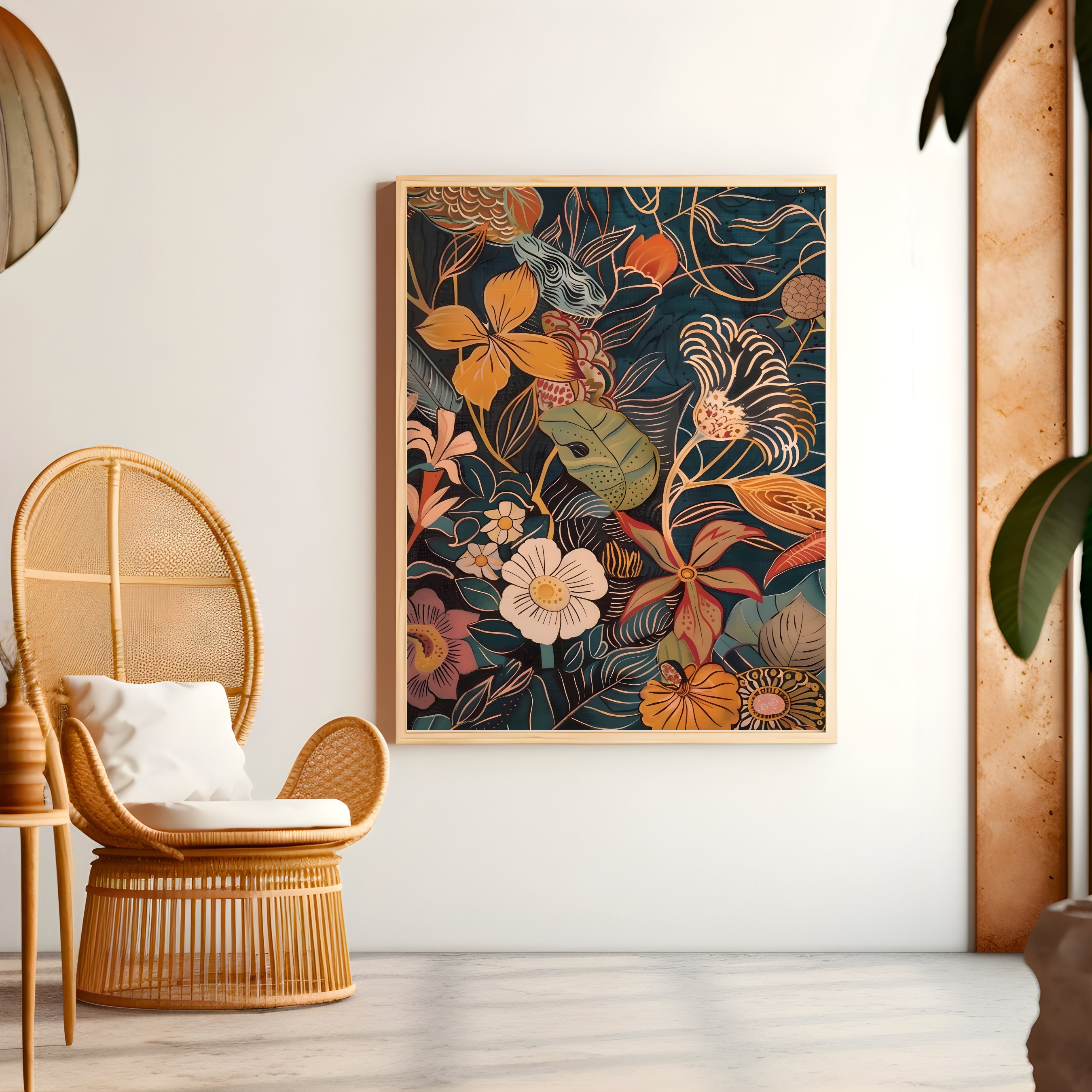 Midcentury Modern Boho Flowers Bouquet Wall Art, Digital Download MCM ...