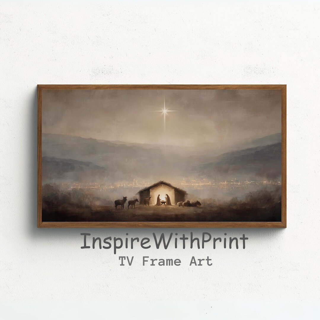 Nativity Scene TV Frame Art, Christmas Holy Family Winter Artwork ...