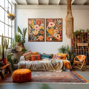 Midcentury Modern Boho Flowers Bouquet Set of 2 Printable Wallarts ...