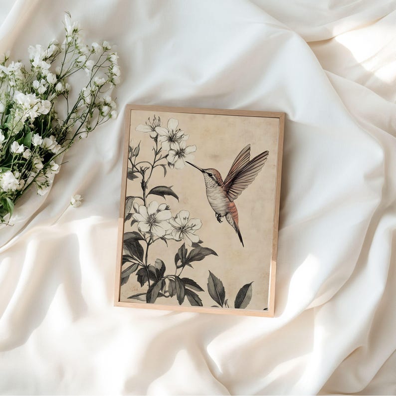Vintage Hummingbird Print, Moody Bird Print, Bird Lover Gift, Vintage ...