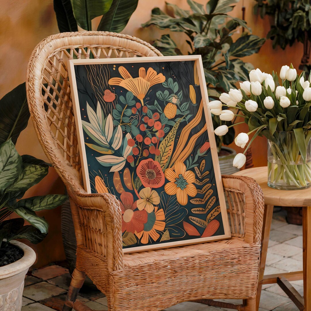 Midcentury Modern Boho Flowers Bouquet Wall Art, Printable MCM Wall Art ...
