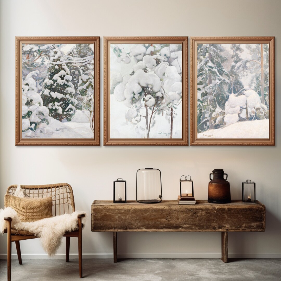 Winter Snow Wall Art Set of 3 Prints Neutral Winter Art, Digital ...