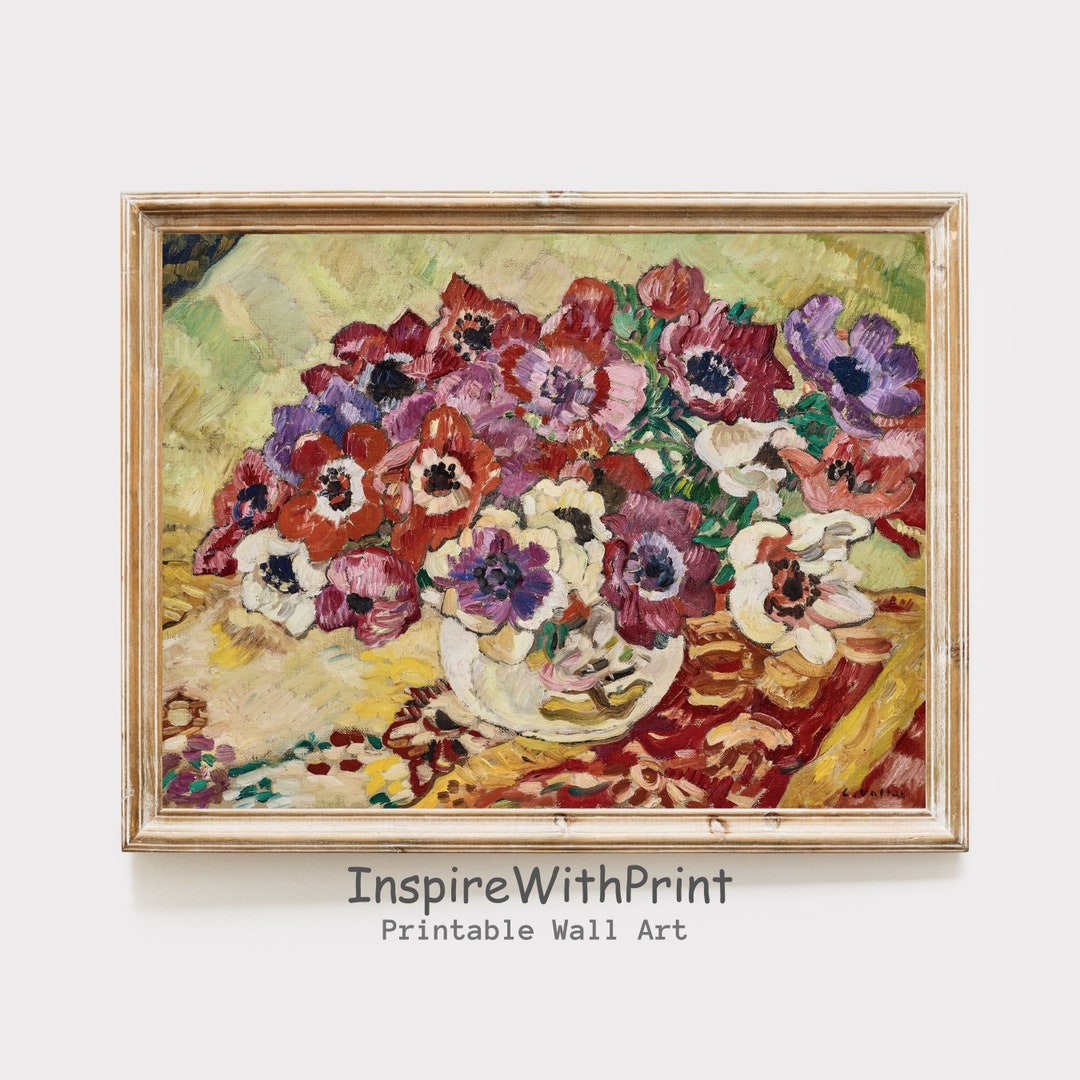 Vintage Flower Vase Print, Pansy Flower Art Printable, Moody Flowers ...