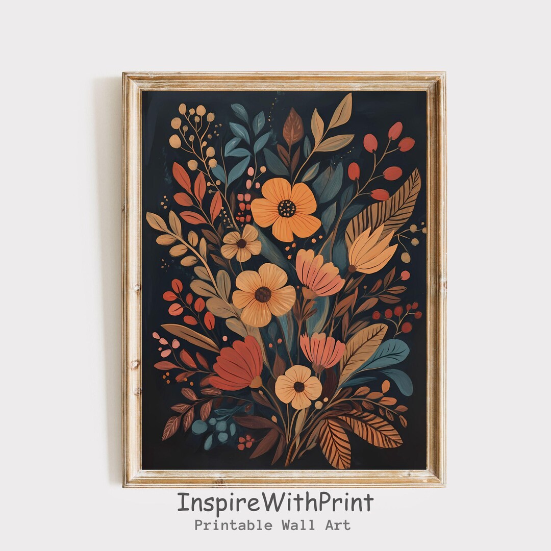 Midcentury Modern Boho Flower Bouquet Wall Art, Wildflowers Print, MCM ...