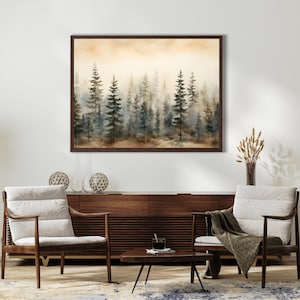 Pine Tree Forest Print, Digital Download, Foggy Forest Print, Vintage ...