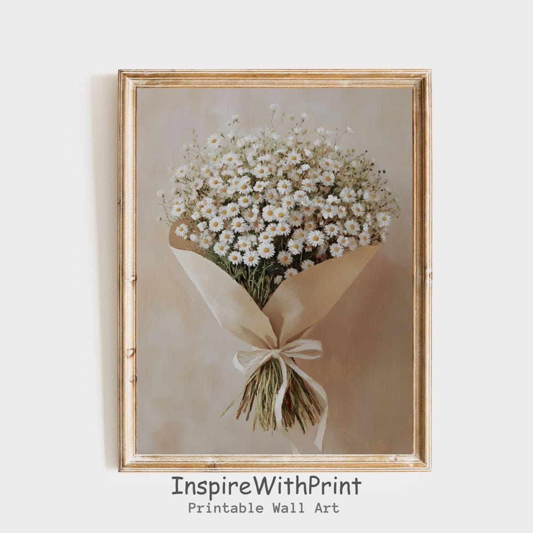 Chamomile Flower Oil Painting, Vintage Floral Wall Art Printable ...