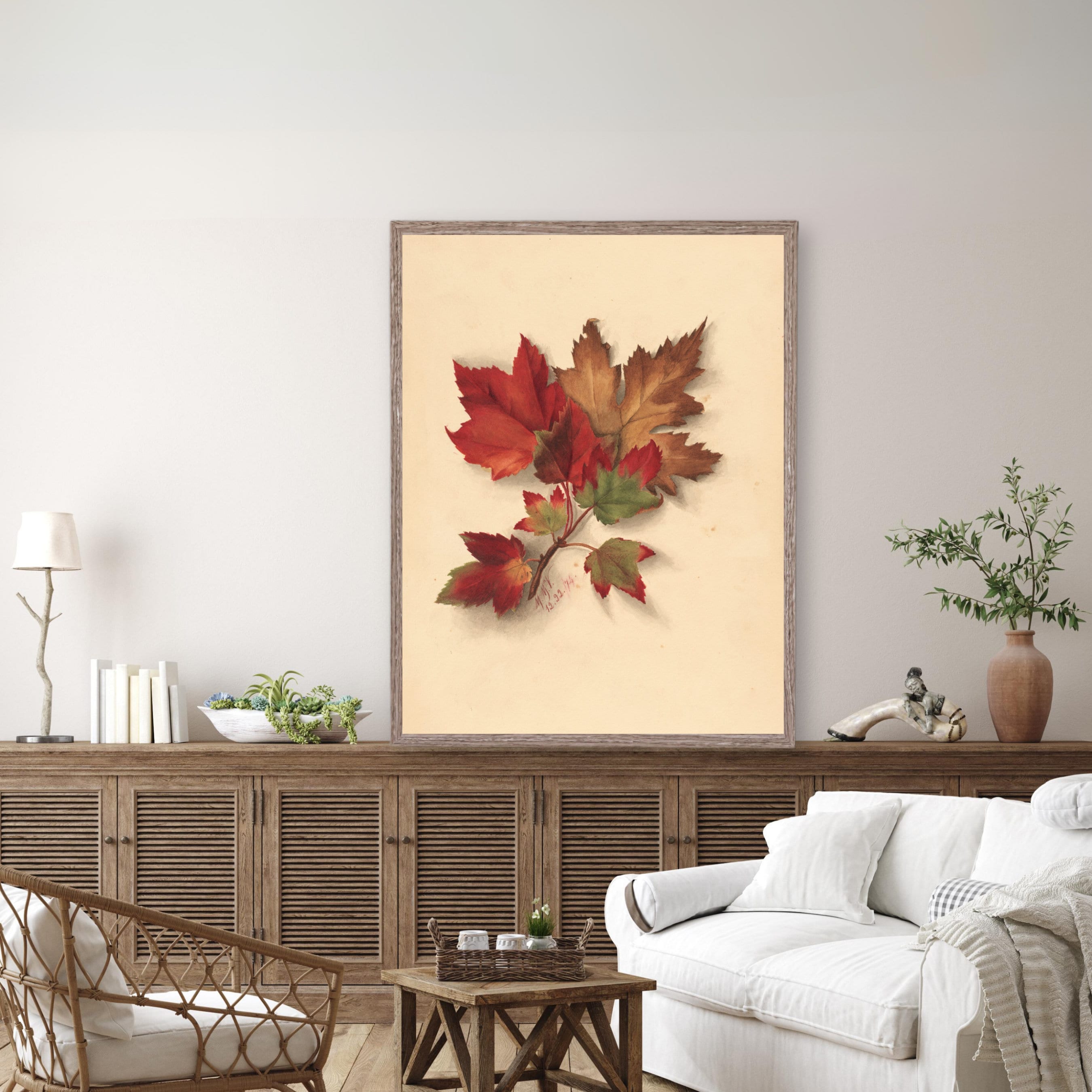 Vintage Fall Leaves Print, Red Maple Leaf Wall Art, Neutral Rustic ...