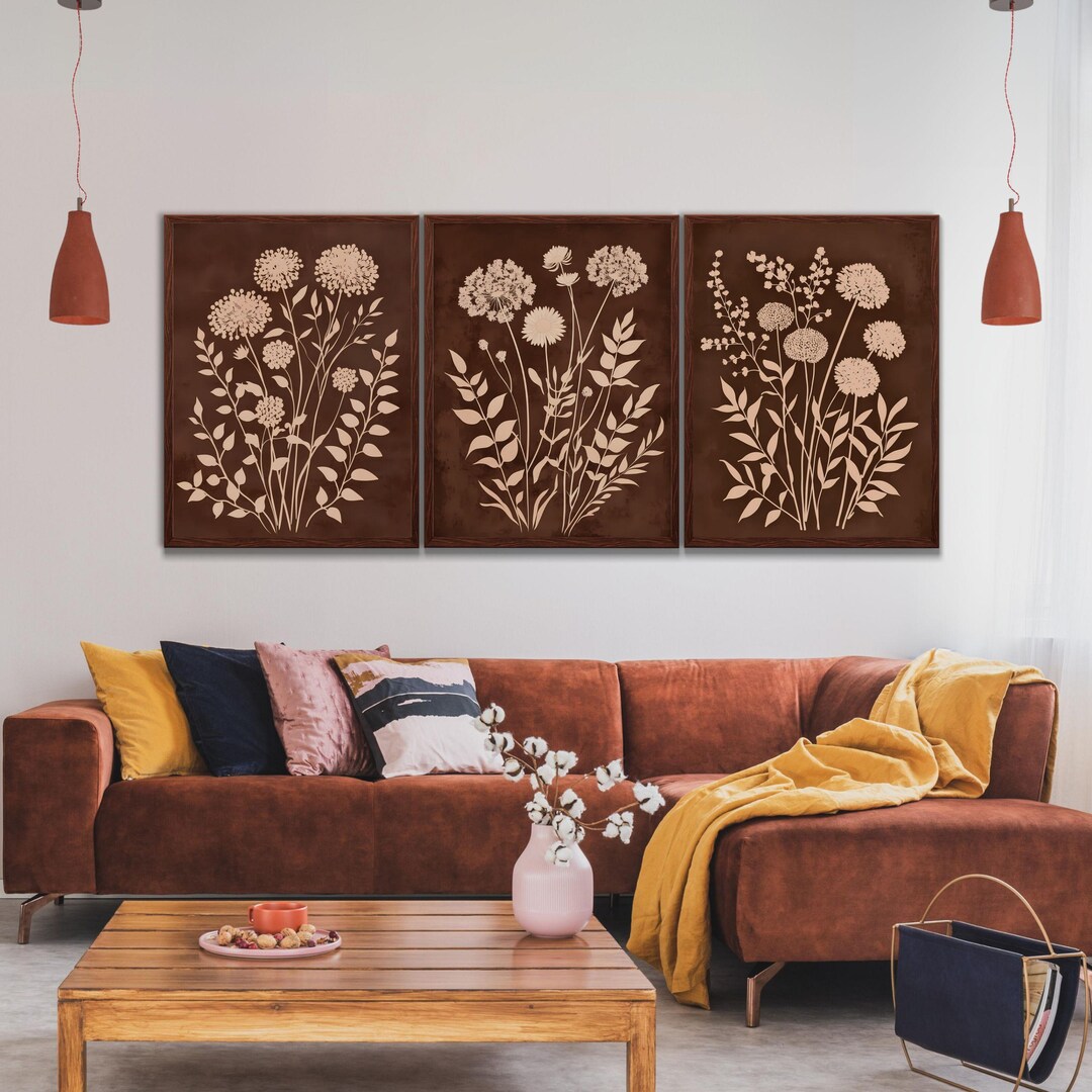 Botanical Printable Boho Wall Art Set of 3, Neutral Floral Print ...