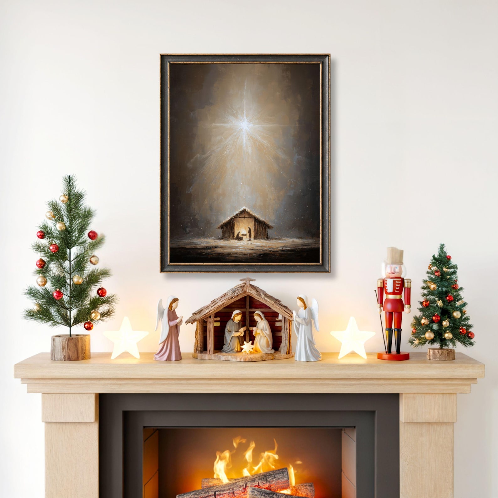 Star of Bethlehem Nativity Scene Wall Art, Holy Family Manger Painting ...
