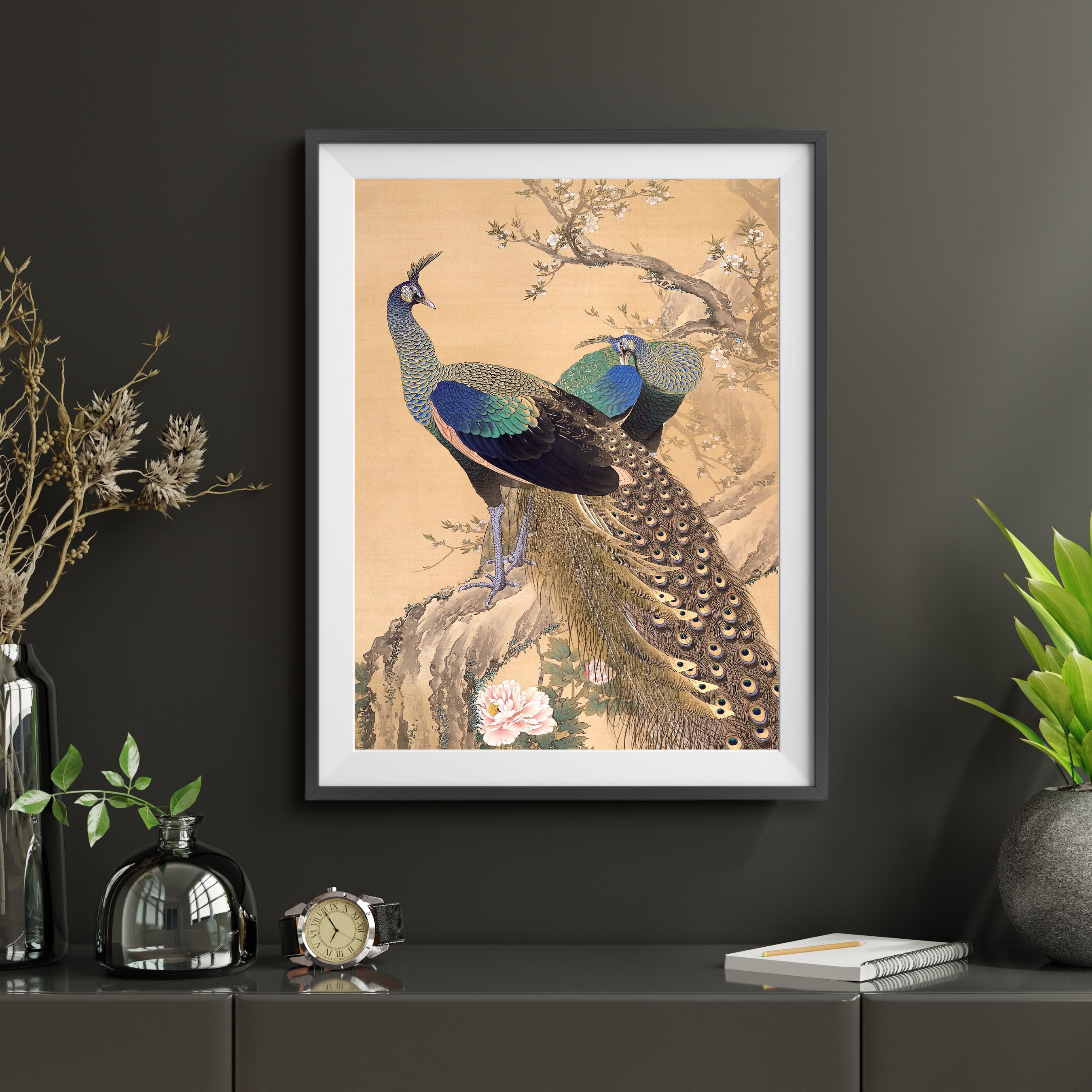 Vintage Peacock Print, Digital Download Peacock Painting, Asian Antique ...