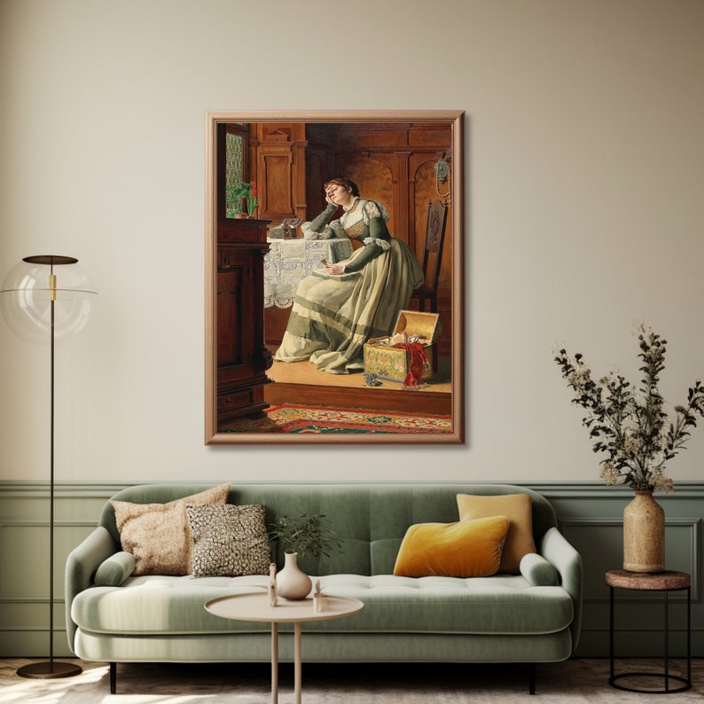 Vintage Woman Reading Portrait Painting, Digital Download Antique ...