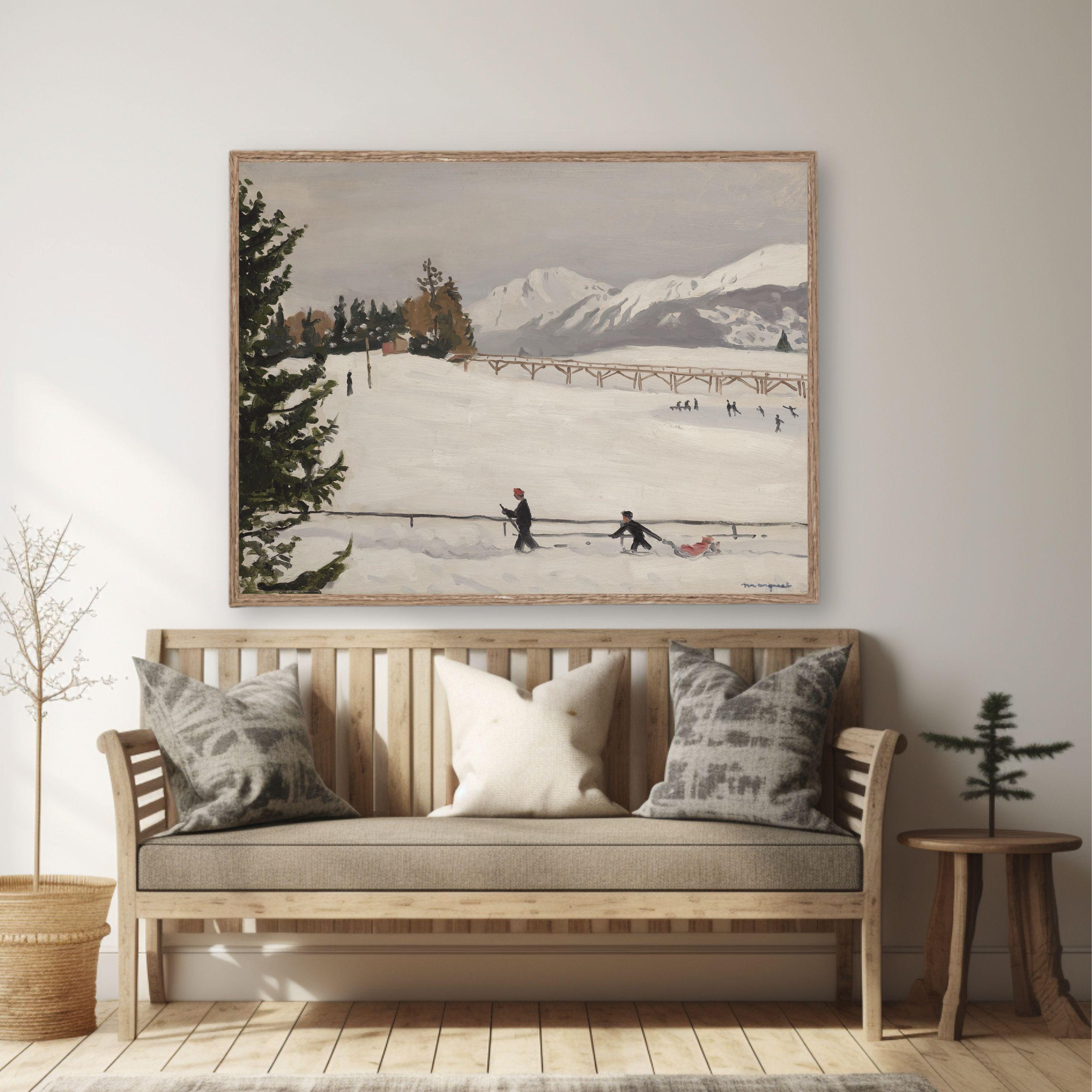 Winter Kids Playing in Snow Printable Christmas Wall Art, Farmhouse ...