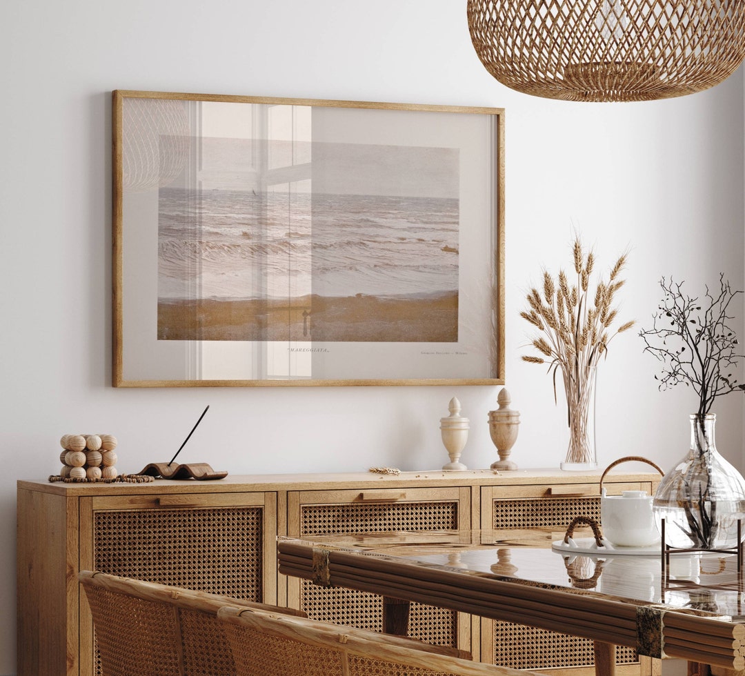 Neutral Beach Print, Boho Beach Wall Art, Vintage Coastal Landscape ...