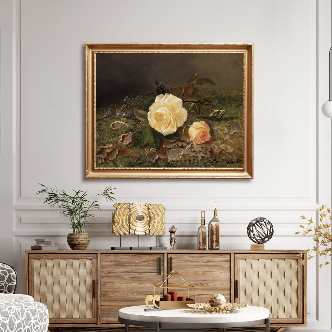 Vintage gelbe Rose Stillleben Malerei, digitaler Download schwermütige ...