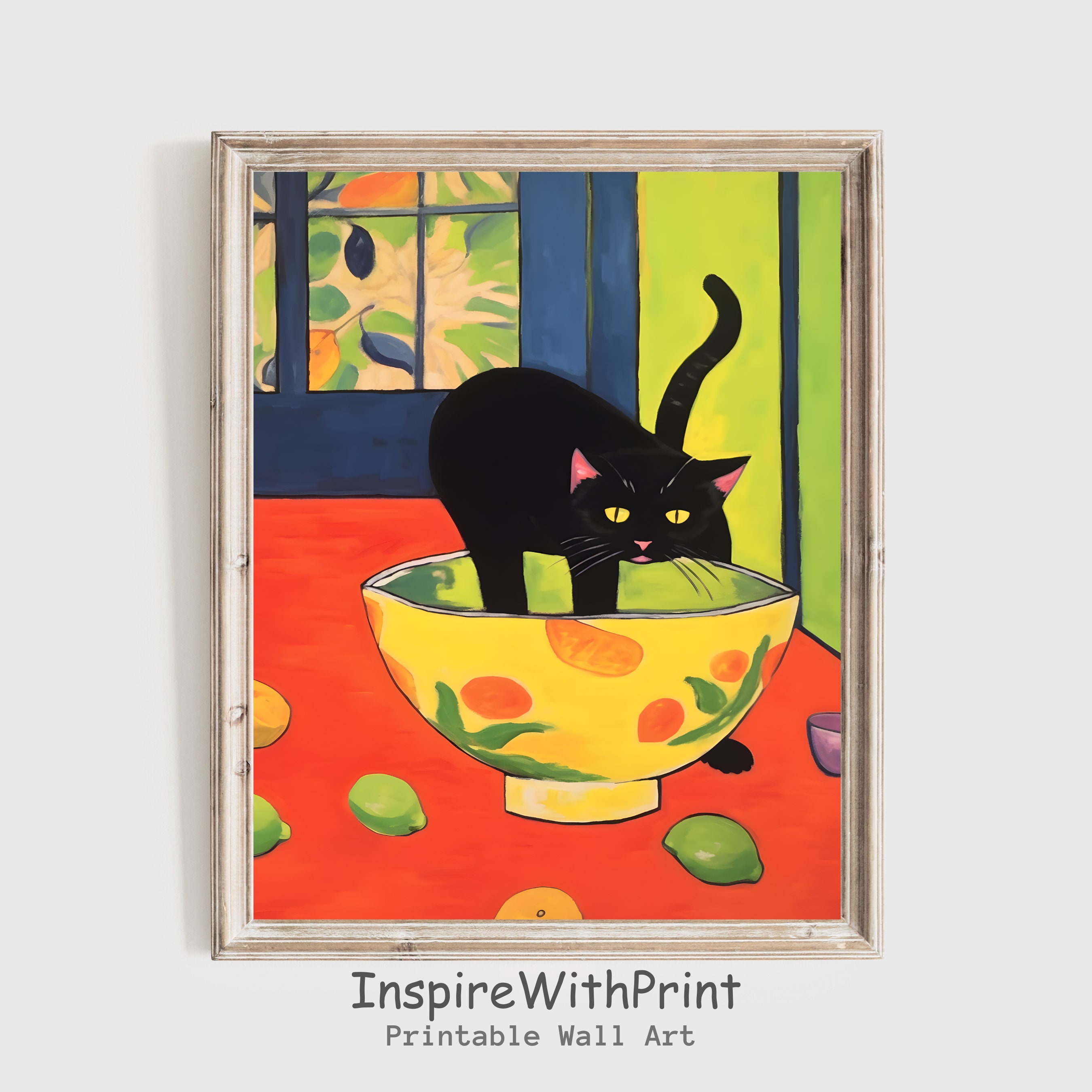 Henri Matisse Cat Print With Fruit Bowl ,digital Download Black Cat Art ...