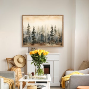 Pine Tree Forest Print, Digital Download, Foggy Forest Print, Vintage ...