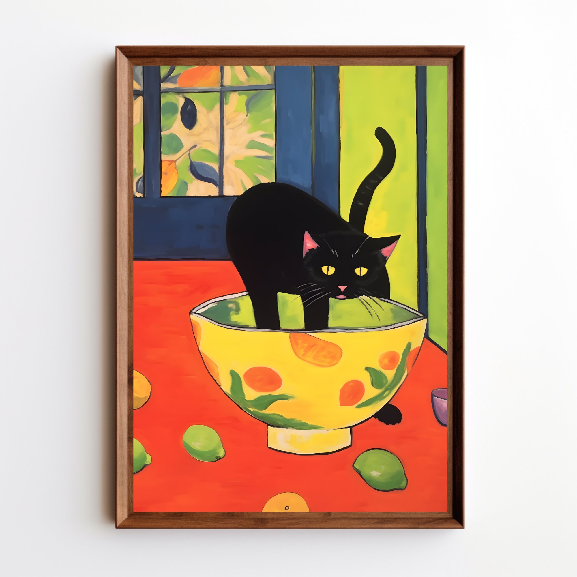 Henri Matisse Cat Print With Fruit Bowl ,digital Download Black Cat Art ...