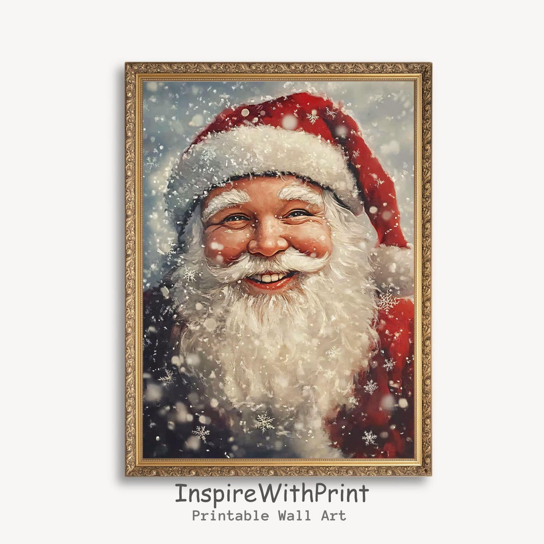 Vintage Santa Portrait Wall Art, Moody Christmas Printable Art, Snowy ...