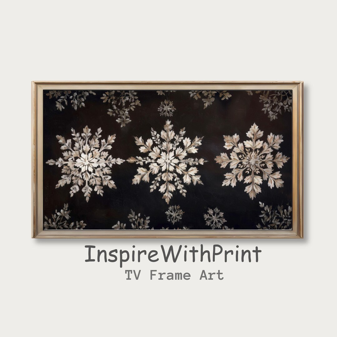 Vintage Snowflake Christmas TV Frame Art, Moody Winter Samsung TV Art ...
