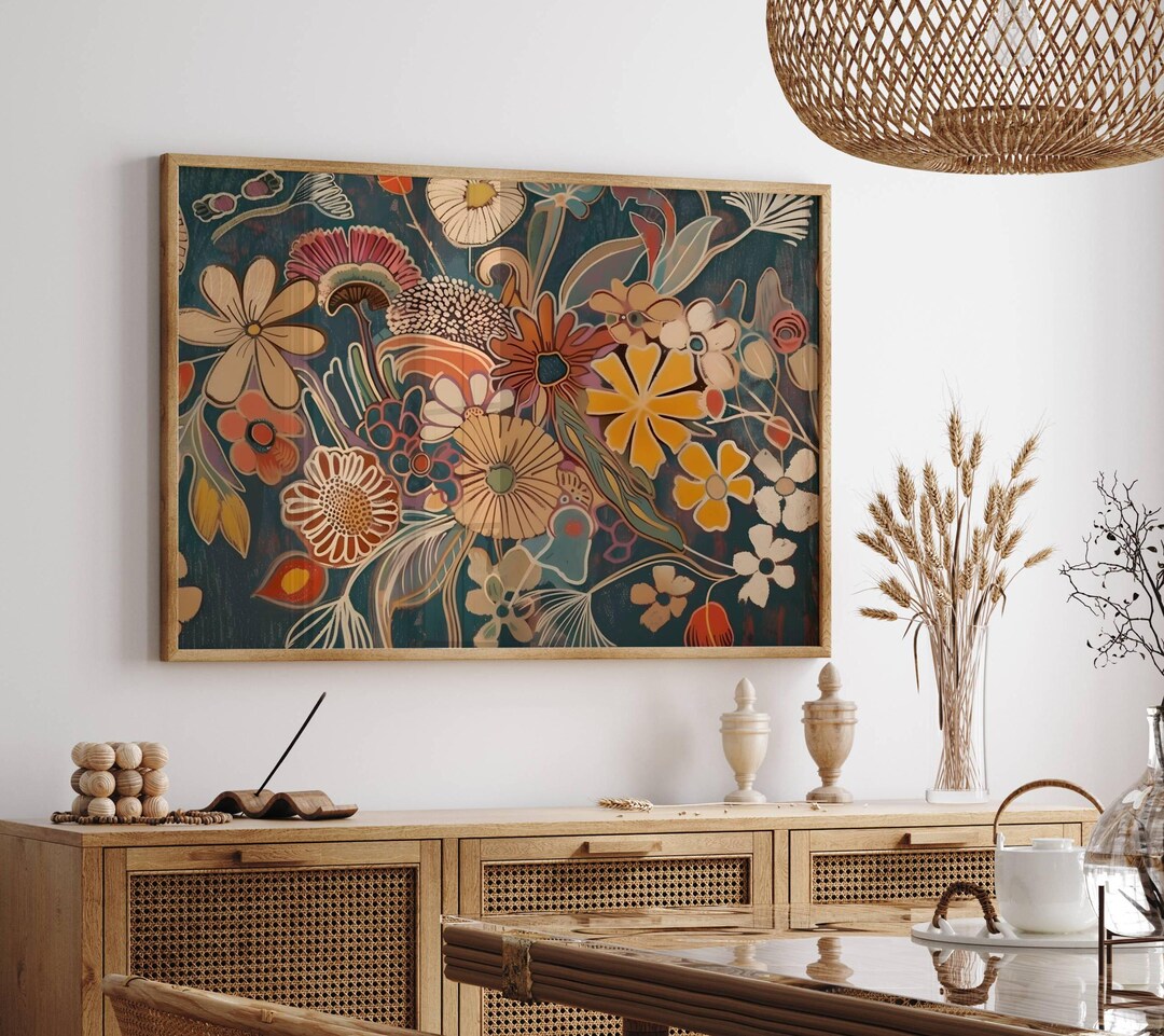 Midcentury Modern Boho Flower Bouquet Wall Art, Digital Download MCM ...
