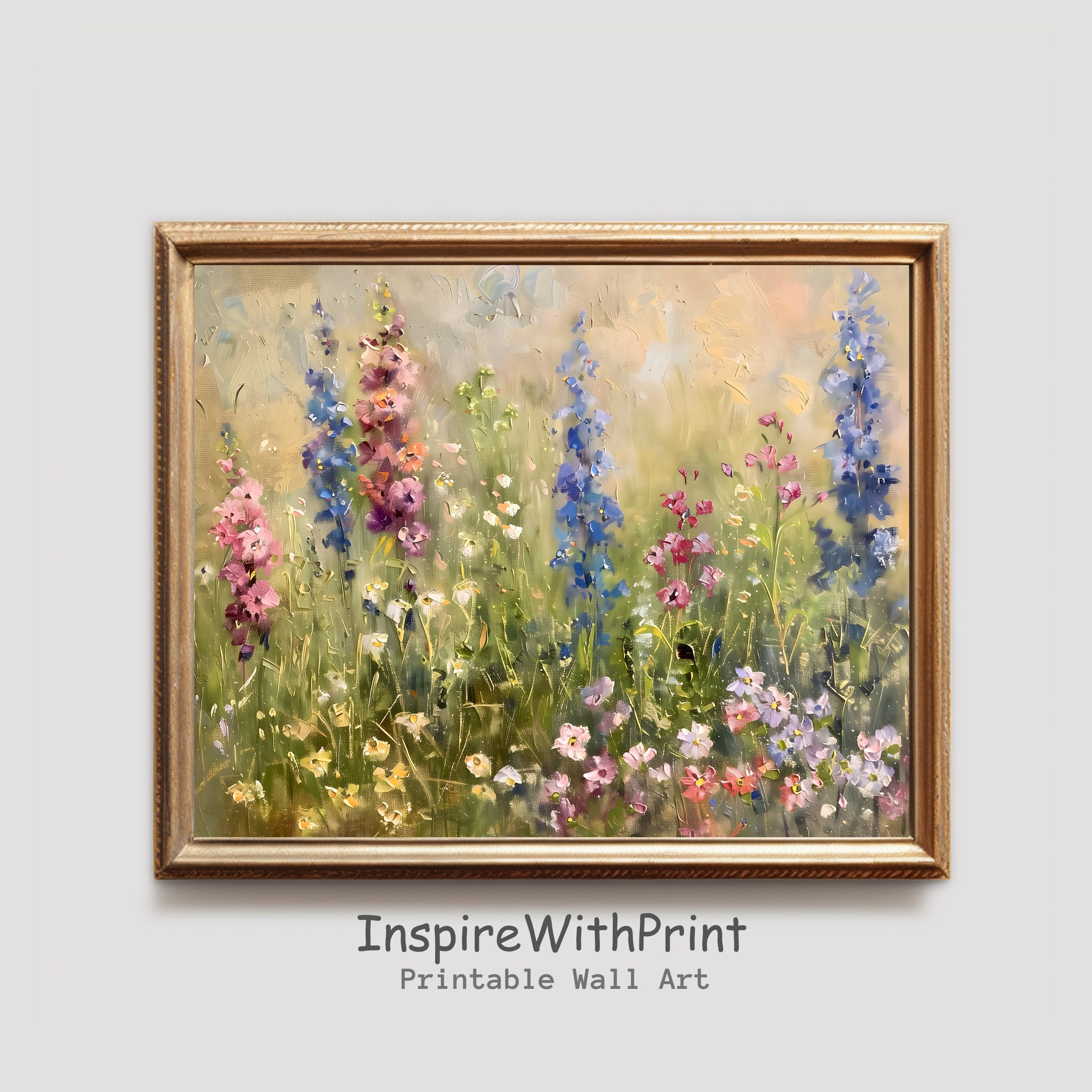 Wildflower Field Painting, Digital Download Pastel Flower Wall Art ...