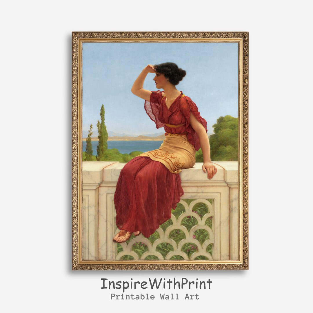 Vintage Woman Waiting Portrait Painting, Beauty Portrait Wall Art ...