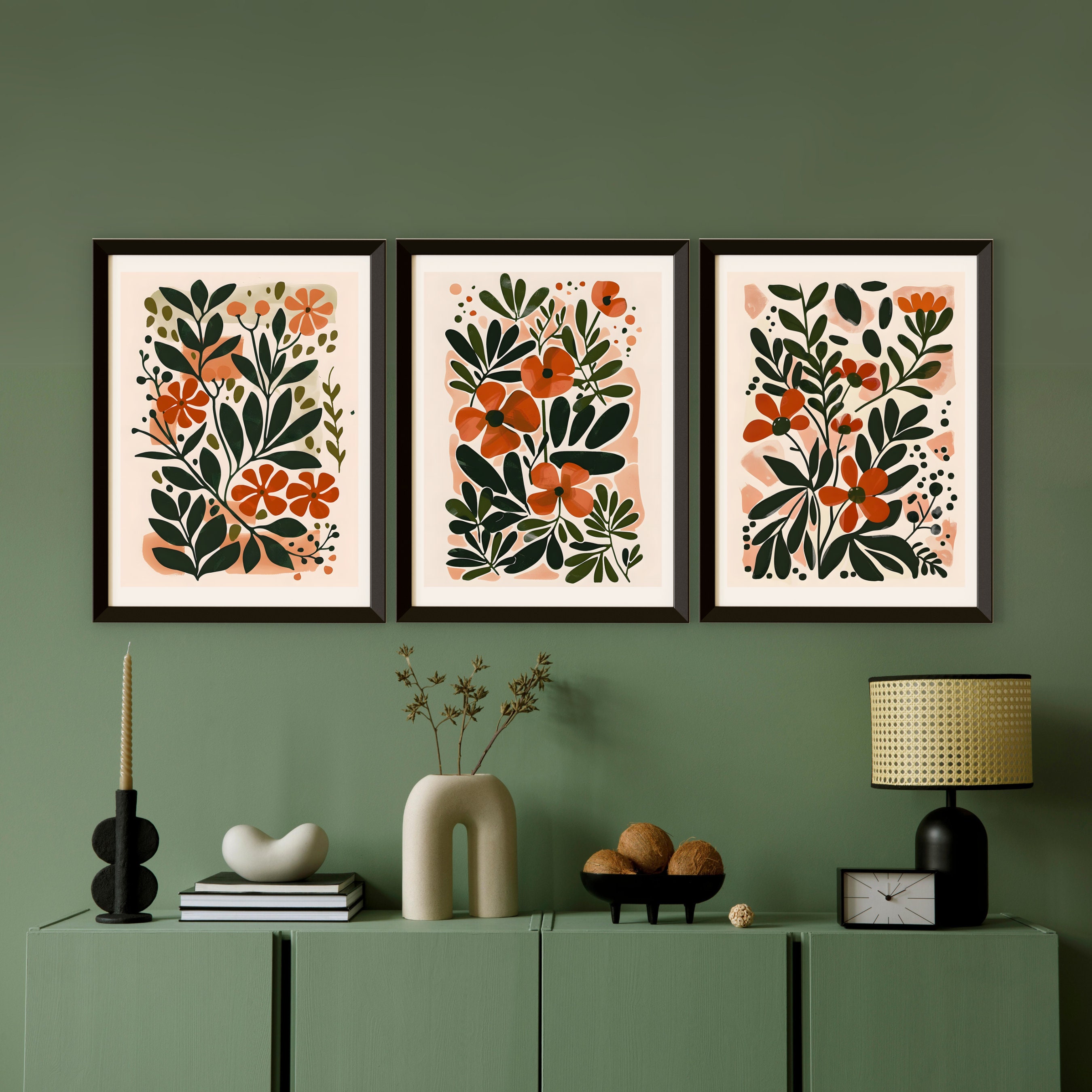 Artful Boho Flower Art Print Set of 3, Boho Floral Wall Art, Digital ...