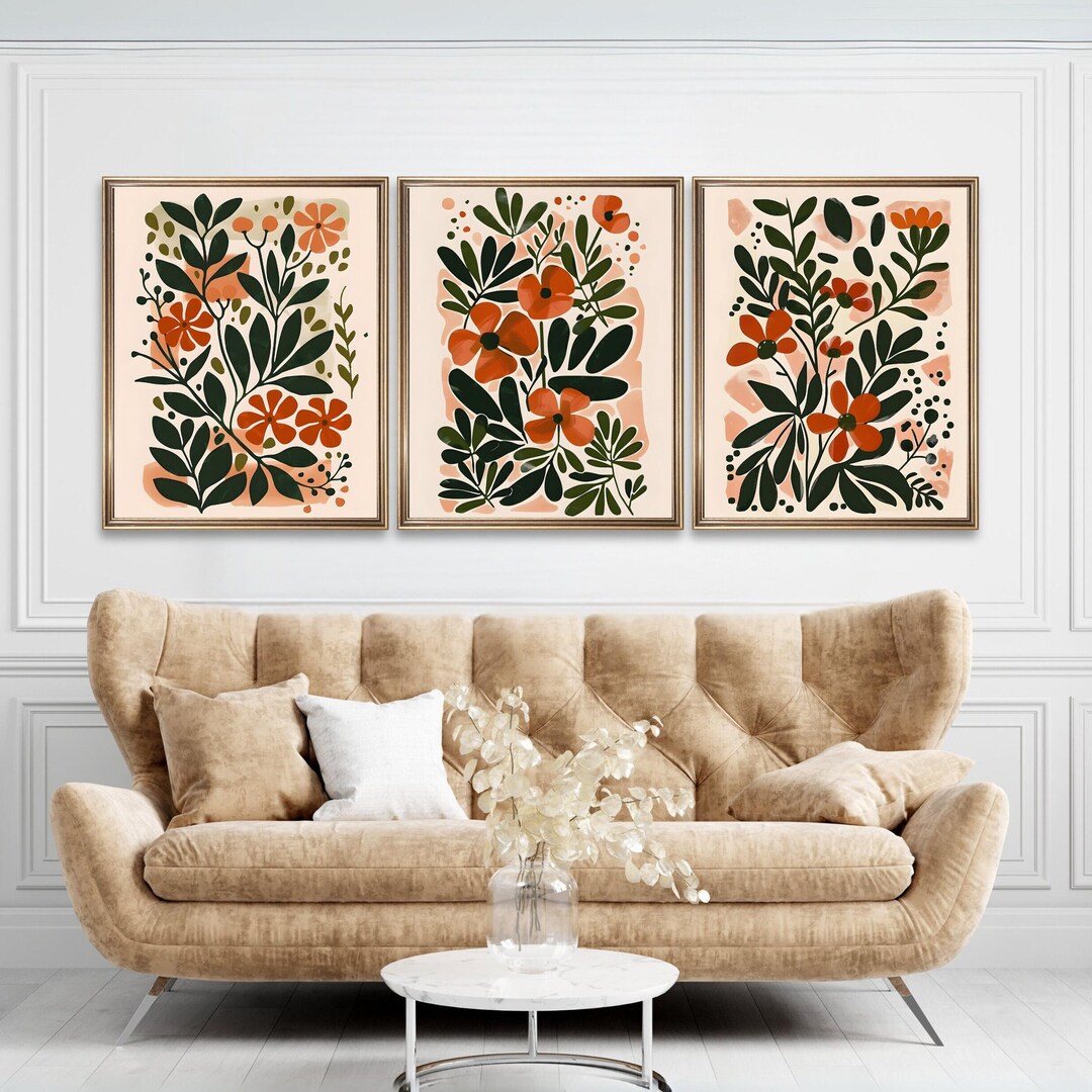 Artful Boho Flower Art Print Set of 3, Boho Floral Wall Art, Digital ...